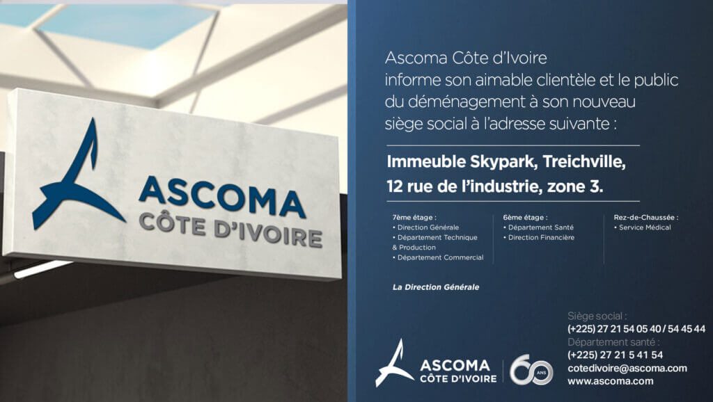 Ascoma Côte d'Ivoire - Nouvelle adresse